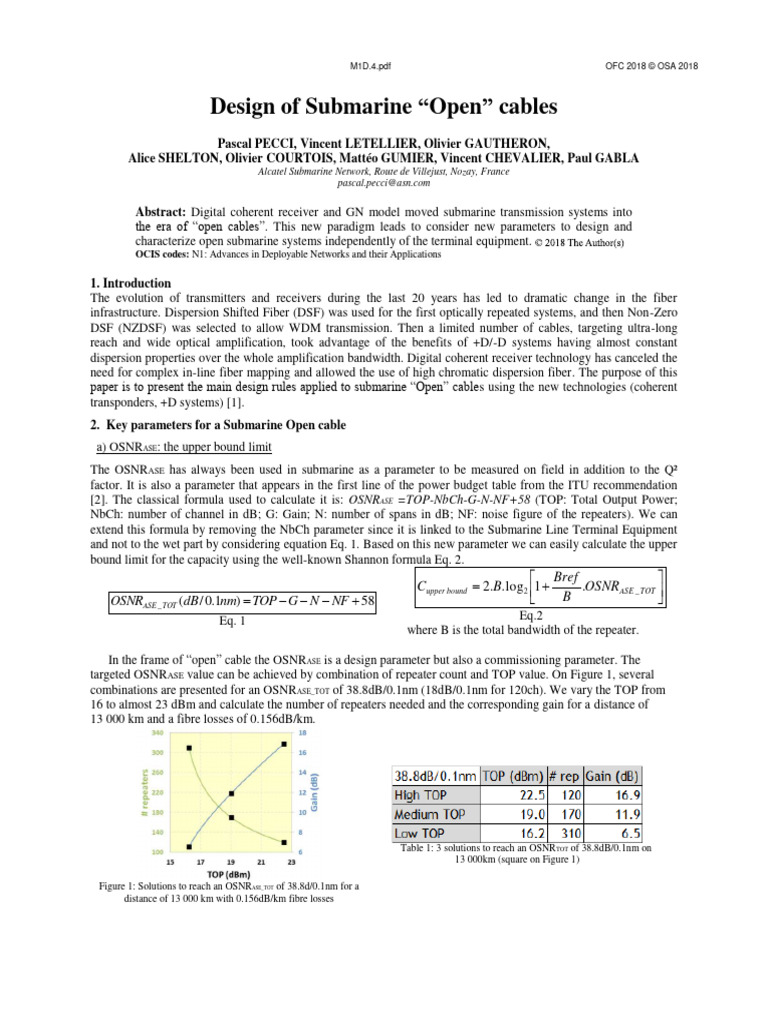 Design of Submarine Open Cables | PDF | Fiber Optic Communication | Decibel
