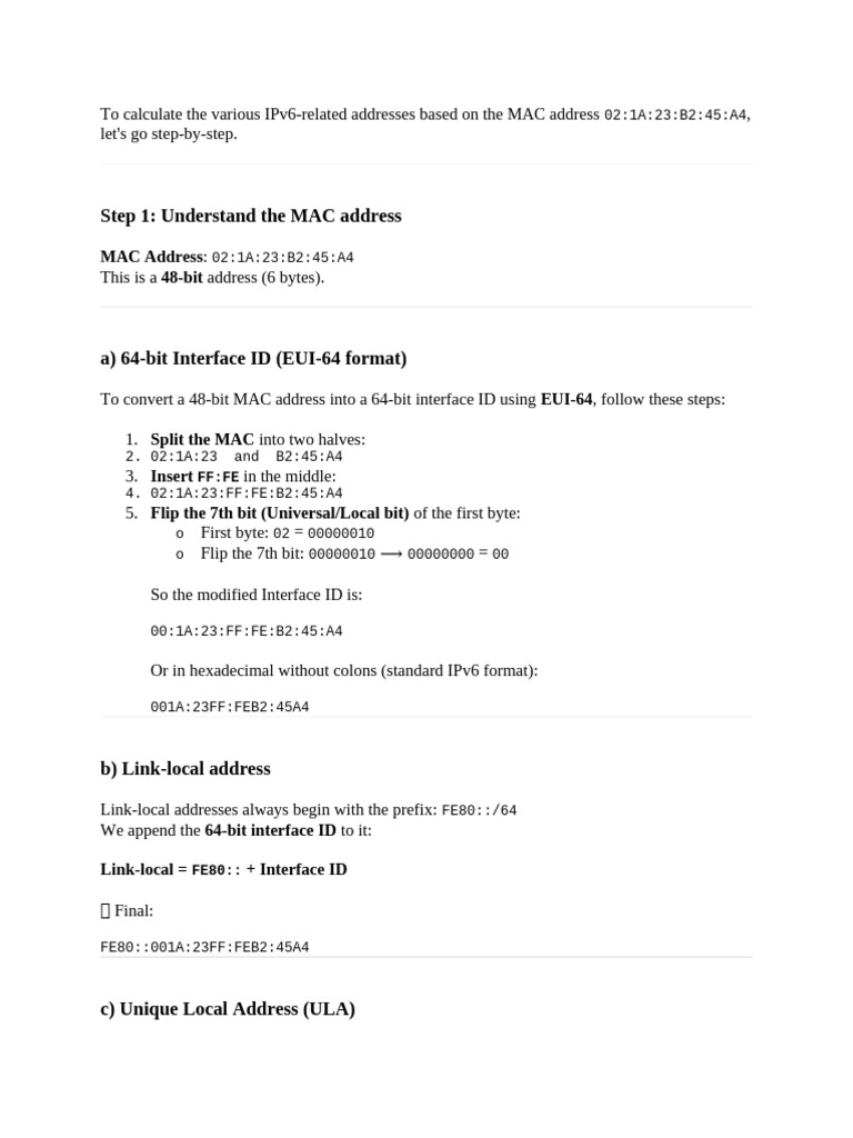 IPv6 Address Calculation Guide | PDF