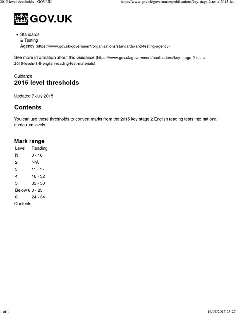 2015 English Level Thresholds - GOV | PDF