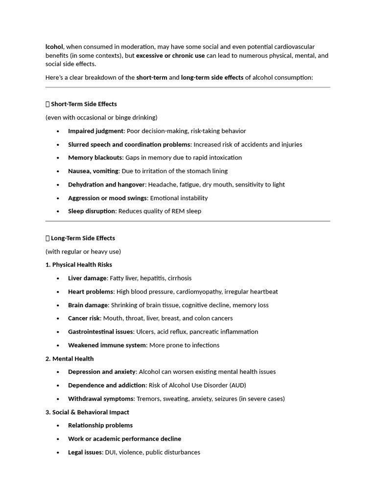 Side Effects Alcohol | PDF