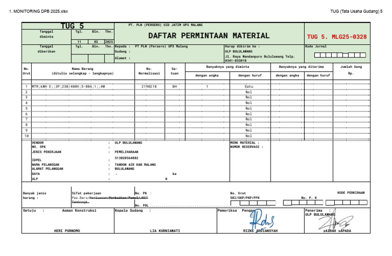 Monitoring DPB 2025.Xlsx - Tug (Tata Usaha Gudang) 5 | PDF