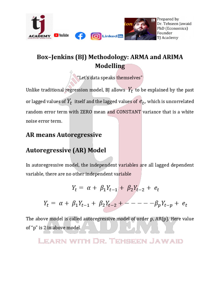 ARMA and ARIMA TJ Academy | PDF | Autoregressive Integrated Moving Average | Autoregressive Model