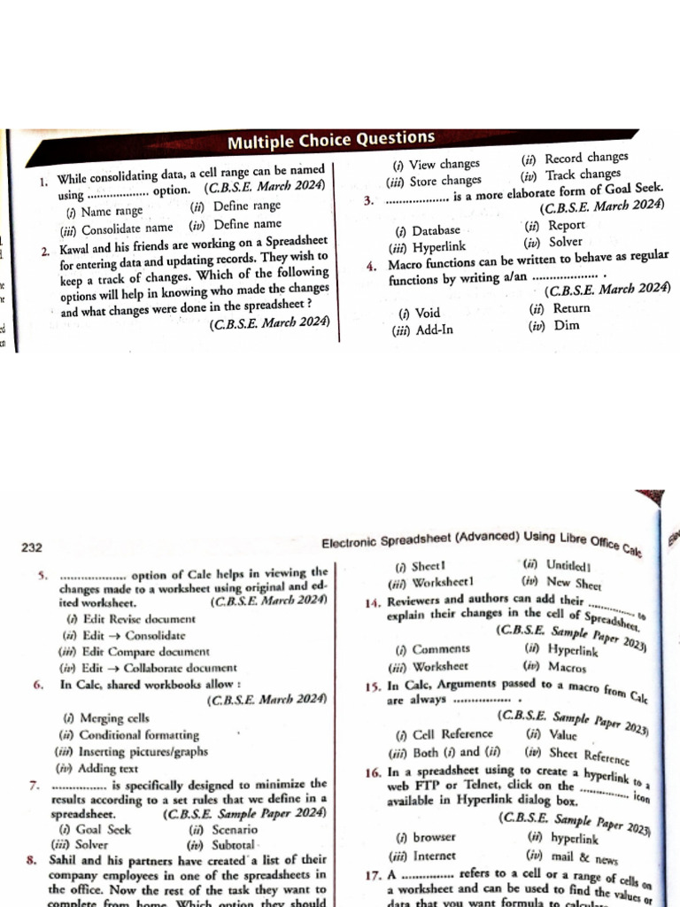 Electronic Spreadsheet-PYQs | PDF