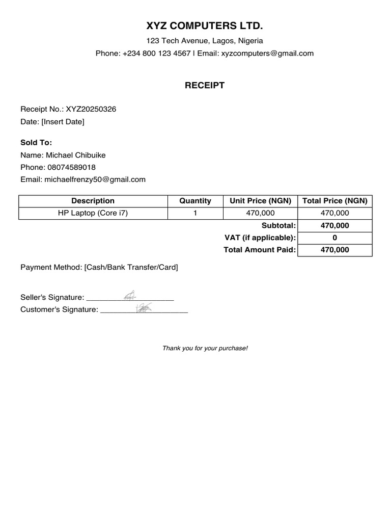 HP Laptop Receipt | PDF