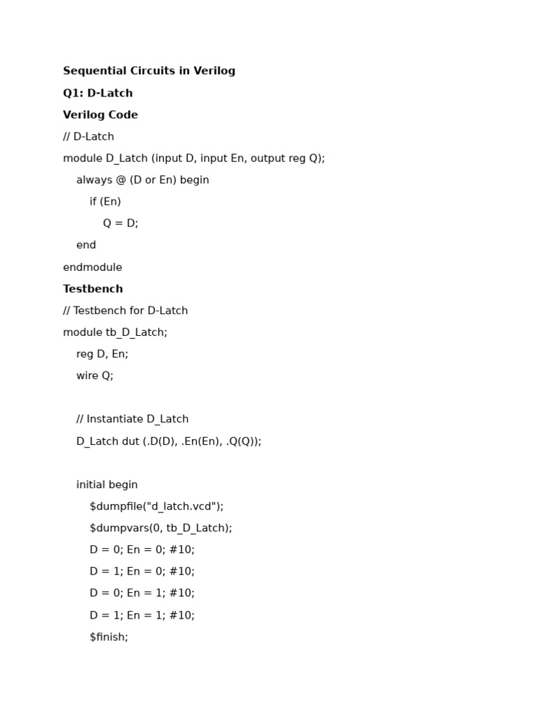 Sequential Circuits in Verilog | PDF | Electronics | Computing