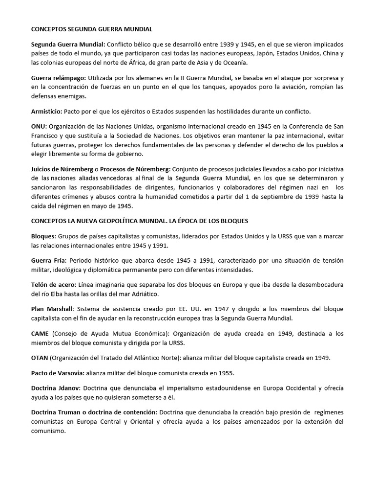 Conceptos Segunda Guerra Mundial y Época de Bloques | PDF | Segunda ...