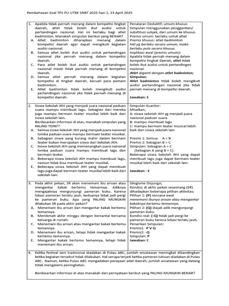 Pembahasan SOAL TPS PU Hari 1 UTBK 2025 | PDF