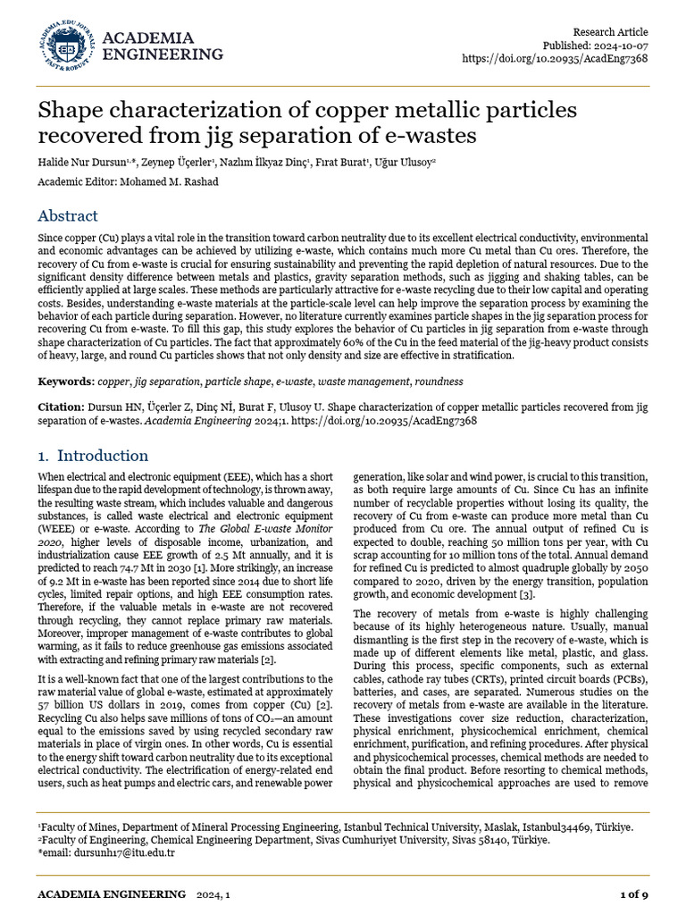 Copper Particle Shape in E-Waste Recovery | PDF | Electronic Waste | Copper