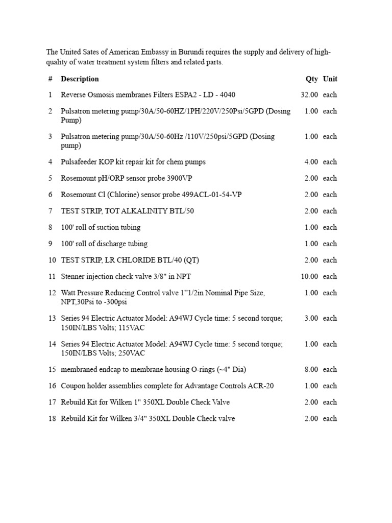 PR15251459 - RFQ For Filters and Related For DWTP | PDF | Pump ...