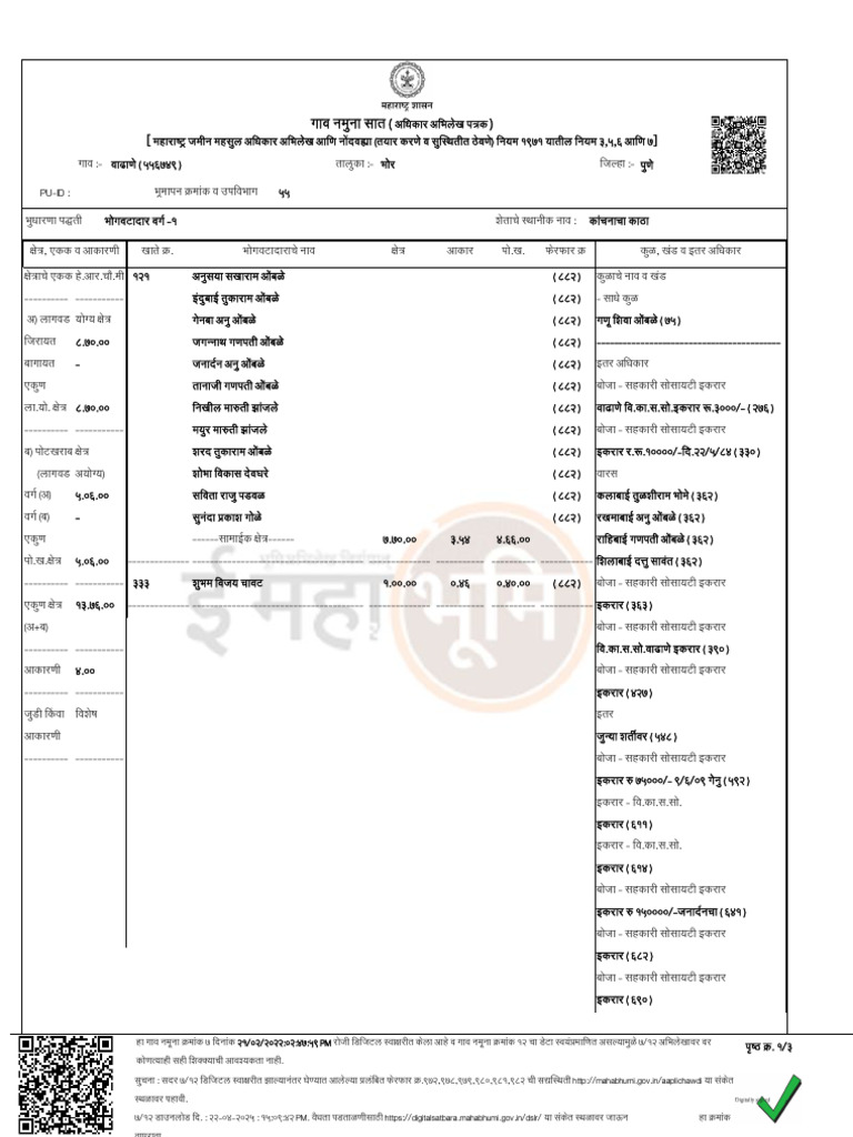 वाढाणे 55 Satbara | PDF