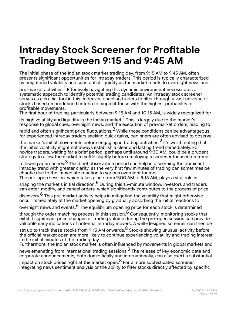 Intraday Stock Screener Design | PDF | Day Trading | Knowledge Economy