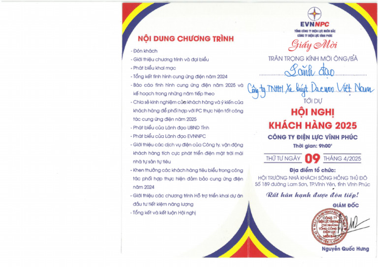 EVN NPC - Invitation Letter | PDF