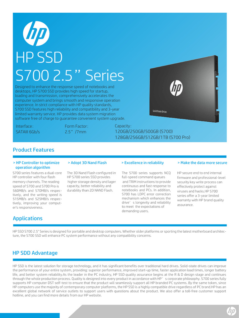 Simplified-Datasheet-for-S700-2.5inch-Series_EN | PDF | Solid State Drive | Flash Memory