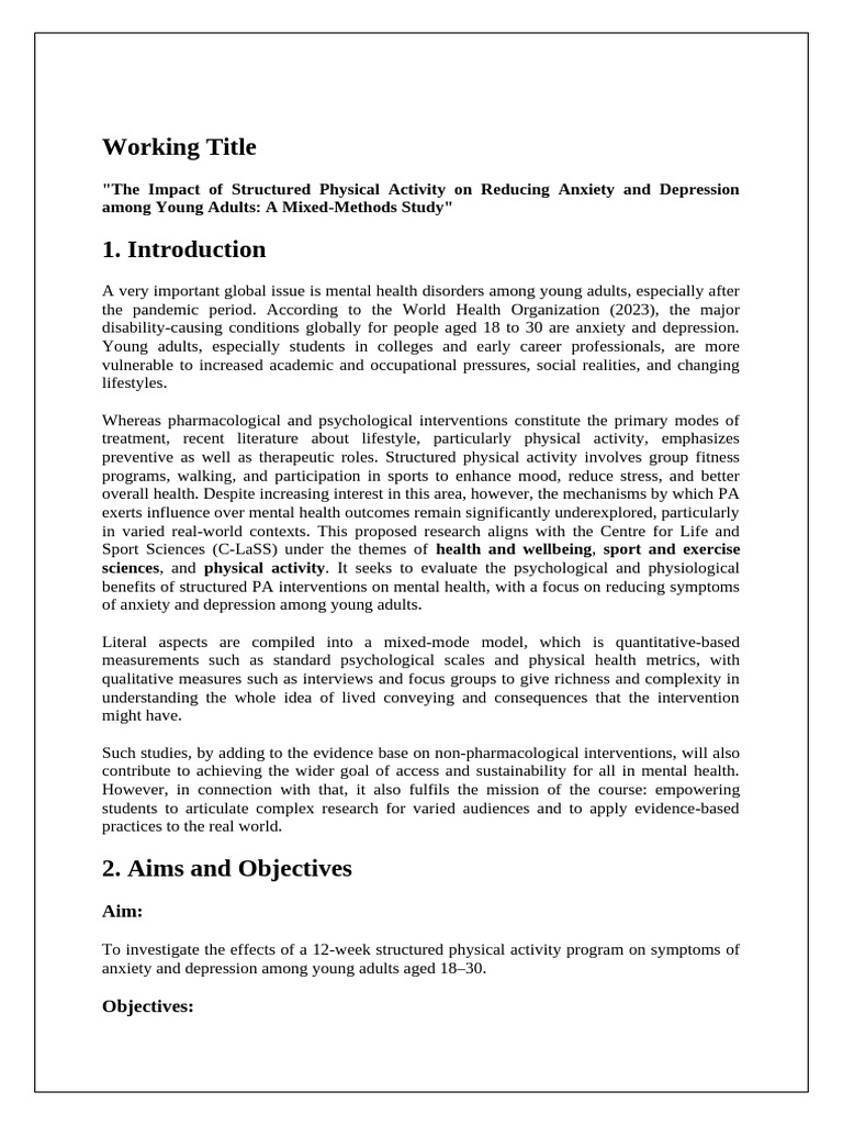 Kanika Research Proposal - BCU | PDF | Mental Health | Major Depressive Disorder