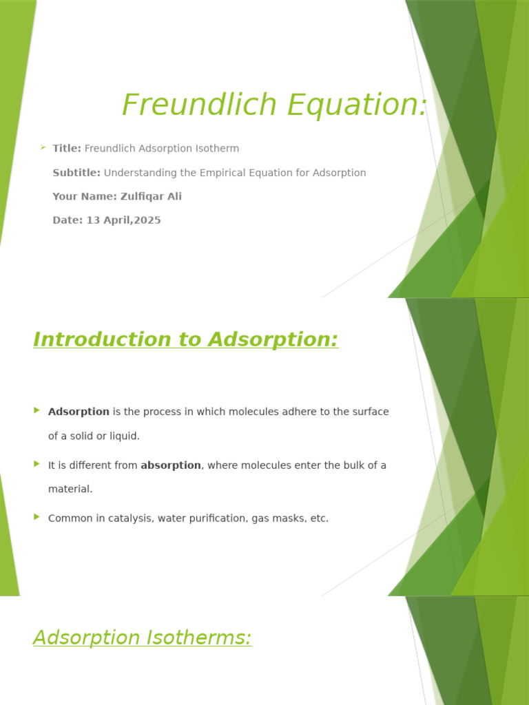 Freundlich Equation PRESENTATION | PDF