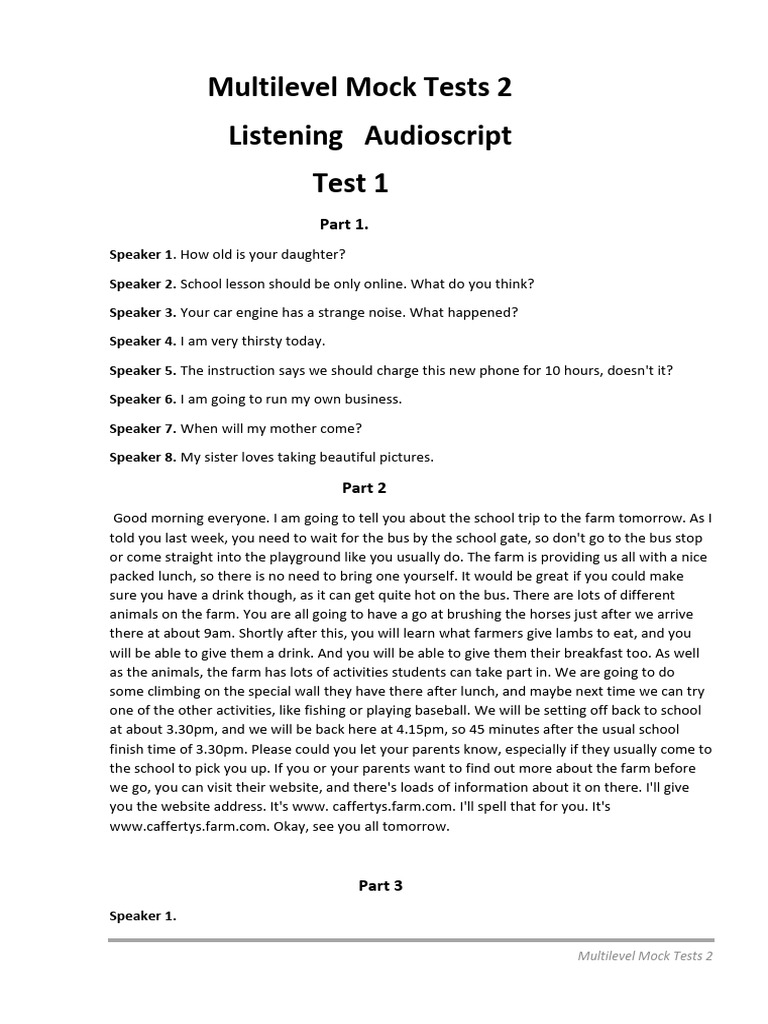 Multilevel Master Mock Tests 2 Listening Audioscript | PDF | Dentistry ...