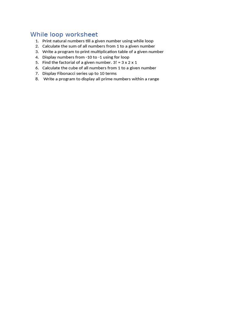 While Loop Worksheet | PDF While Loop Worksheet | PDF