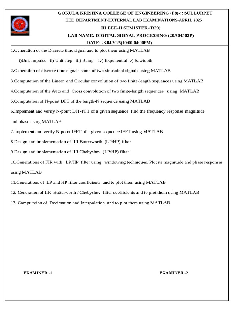 DSP Lab QP Apr 25 | PDF