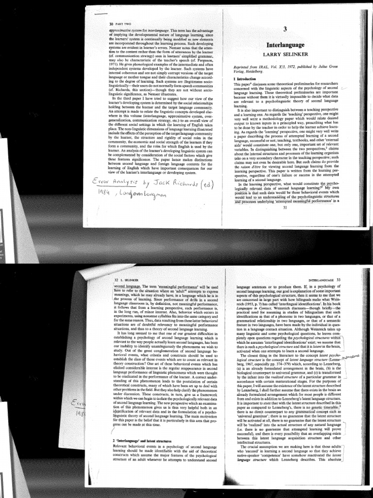 Interlanguage-Selinker 1984 | PDF