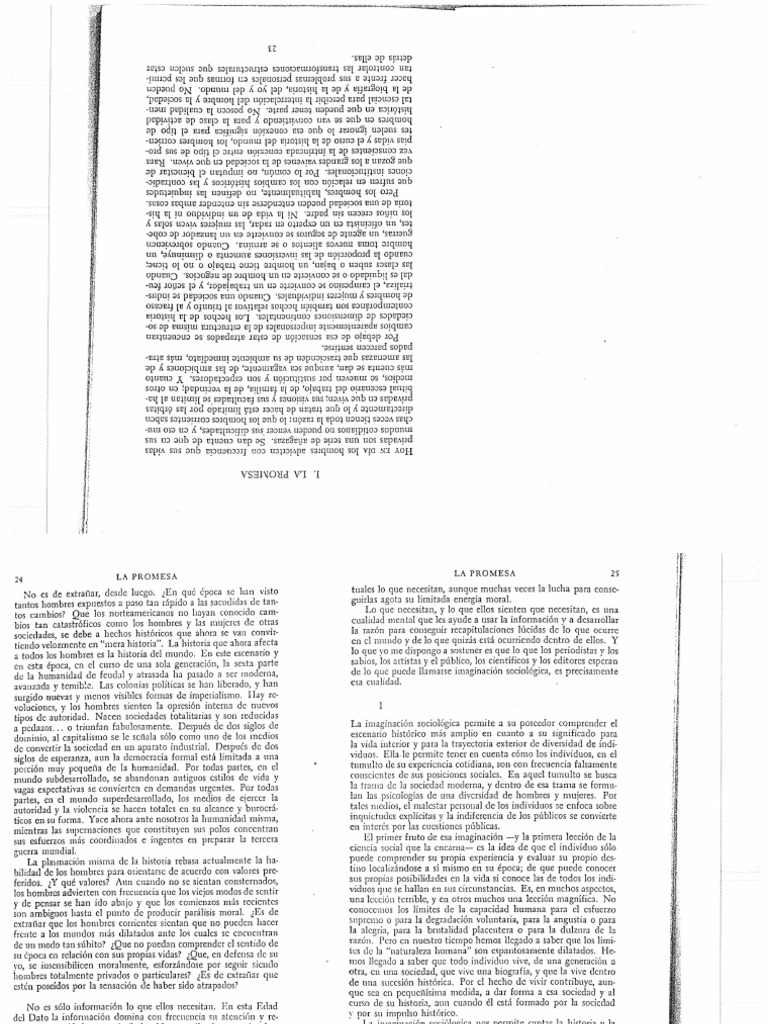 Wright Mills La Imaginaci N Sociol Gica Cap. 1 La Promesa 1 | PDF