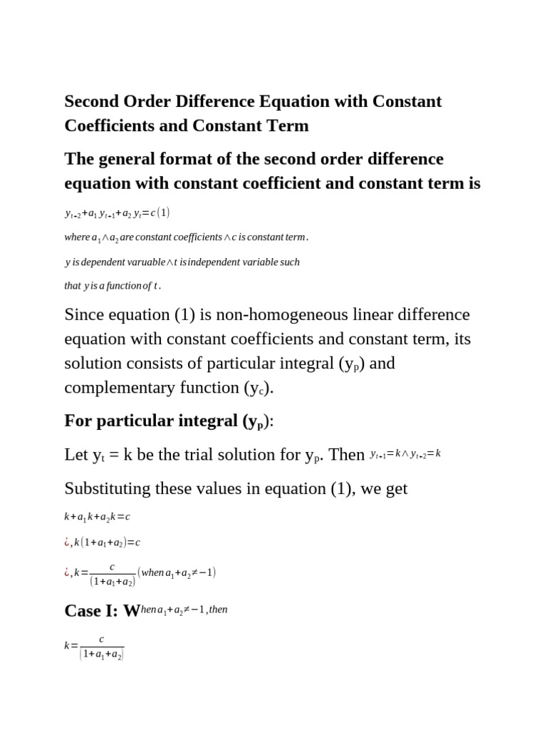 Second Order Difference Equation-Handout | PDF | Recurrence Relation | Chemical Equilibrium