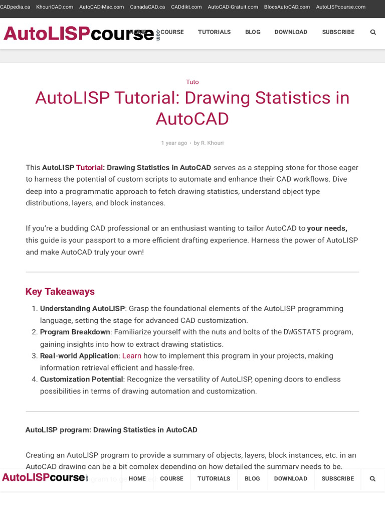 AutoLISP Tutorial Drawing Statistics in AutoCAD | PDF | Software Development | Computer Science