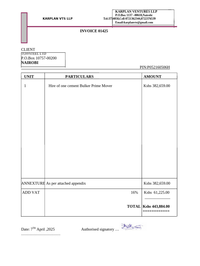 TUFFSTEEL Batch 1, March 25. Invoice | PDF