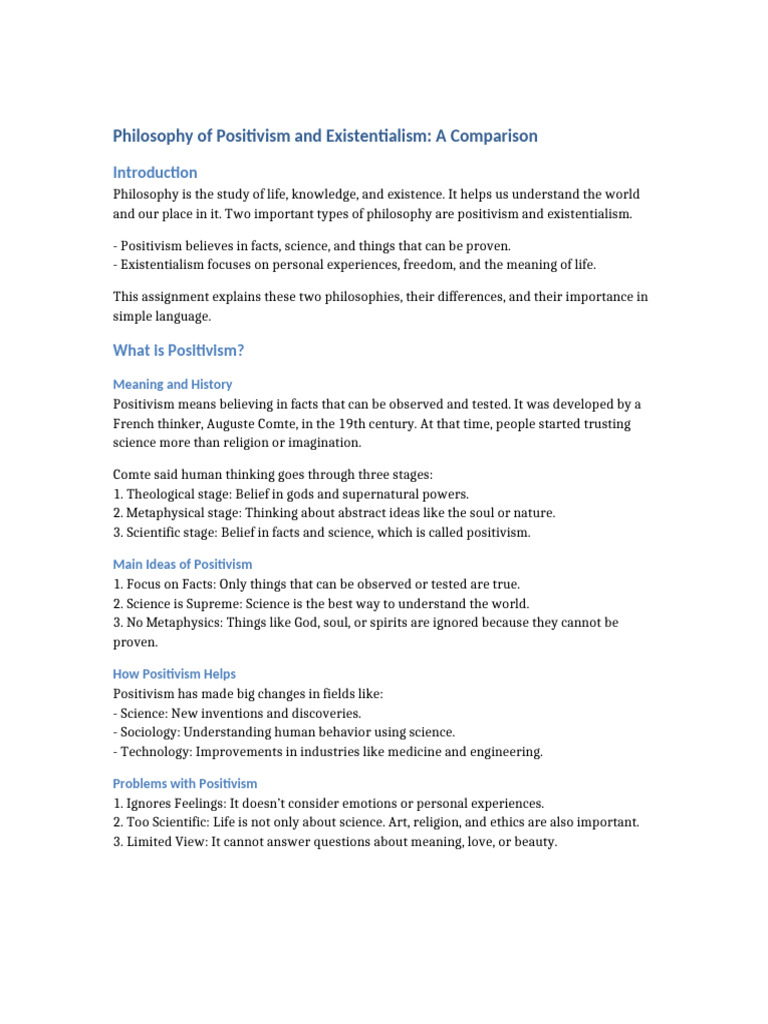 Philophy of Positivism and Existentialism | PDF | Existentialism | Positivism