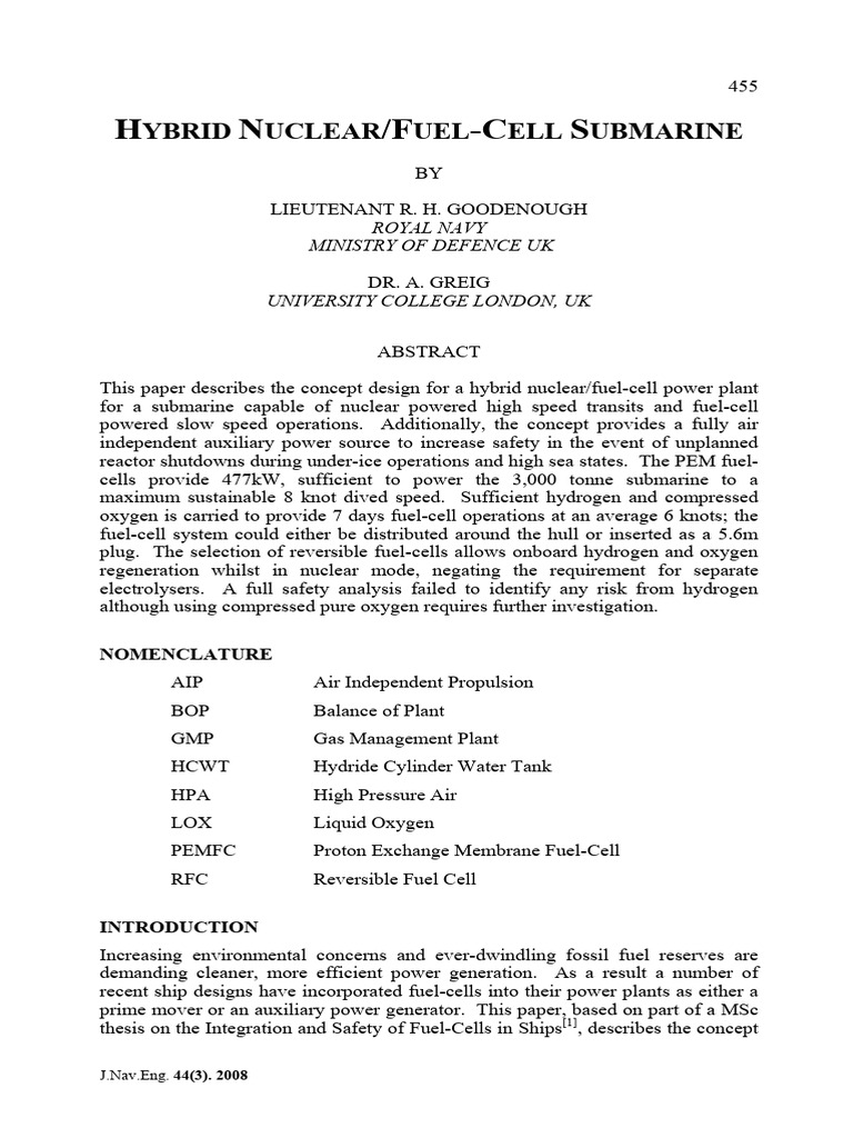 Hybrid Nuclear Fuel Cell Submarine | PDF | Fuel Cell | Submarines