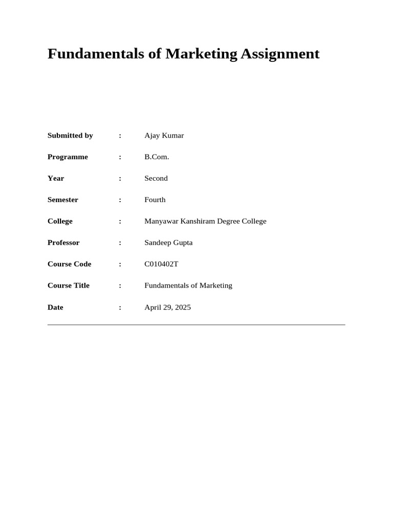 B.Com. Fundamentals of Marketing Assignment | PDF | Marketing | Pricing