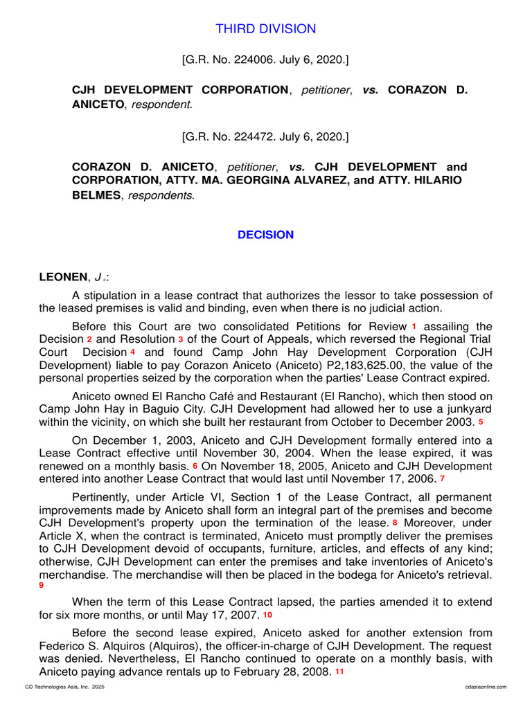 CJH Development vs. Aniceto Lease Dispute | PDF | Lease | Leasehold Estate