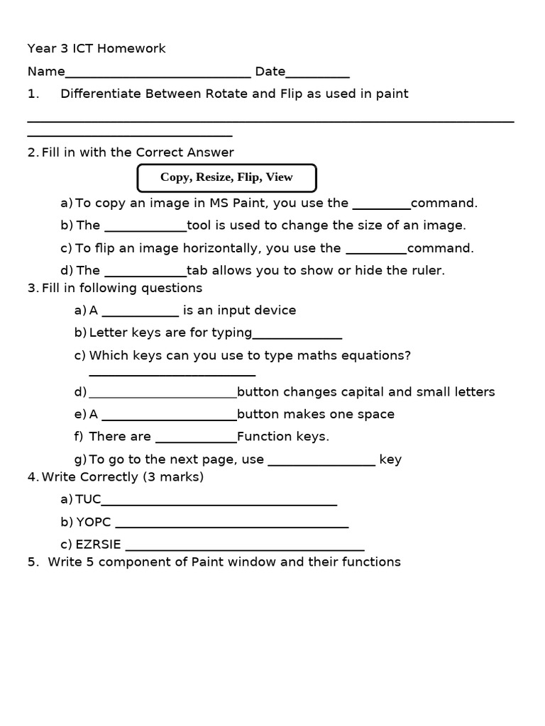 ICT YEAR 3 Homework - Docx17th | PDF