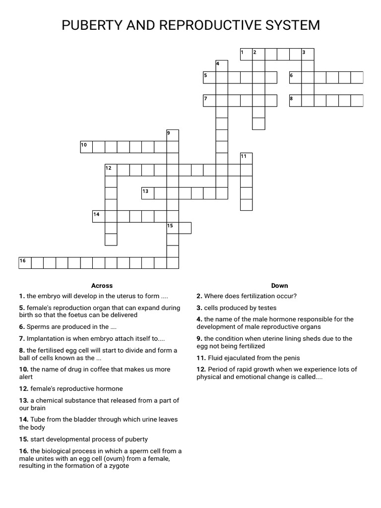 PUBERTY AND REPRODUCTIVE SYSTEM - Crossword Labs | PDF