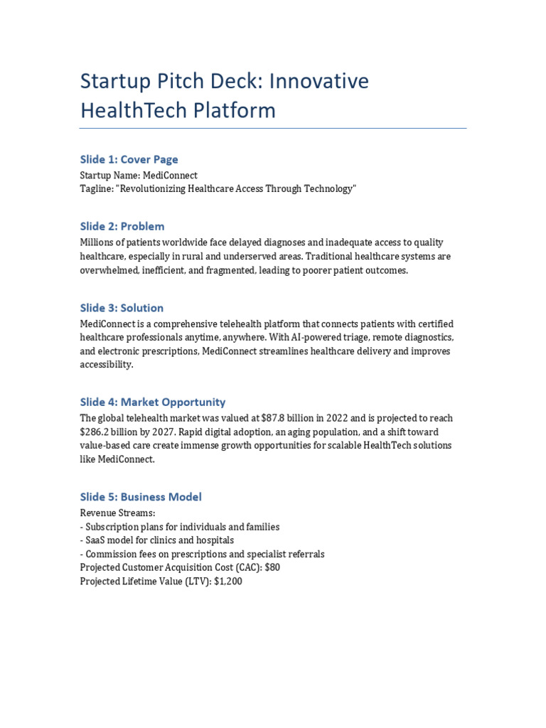 StartupPitchDec Innovative HealthTech Platform | PDF | Health Care ...