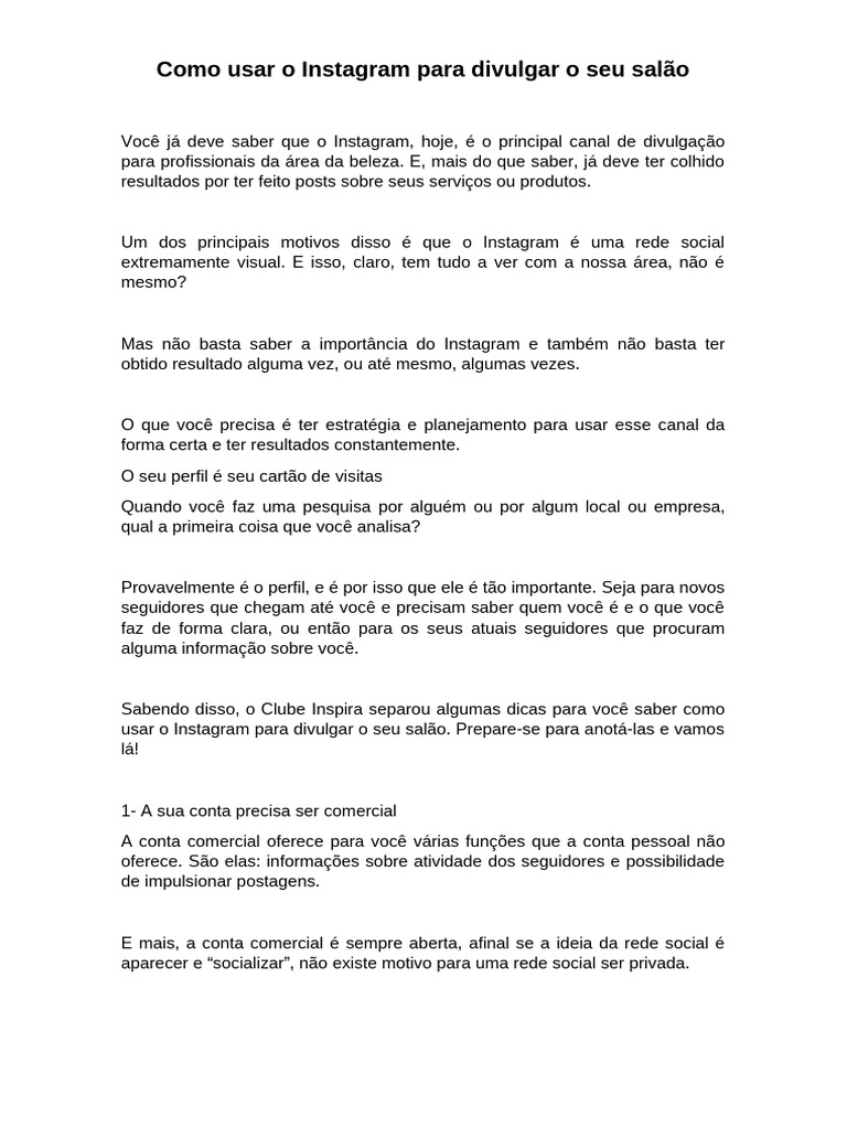 Como Usar o Instagram para Divulgar o Seu Salão | PDF | Rede social