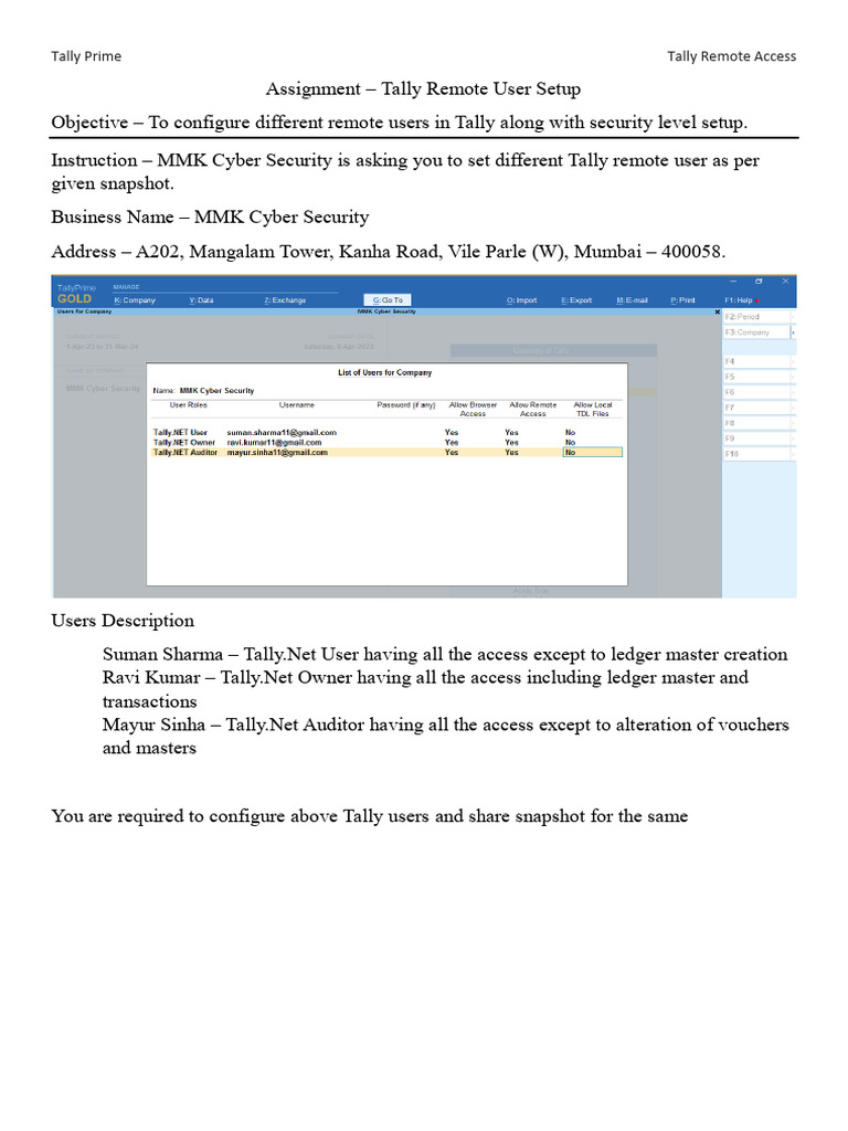 Configuring Remote Users in Tally Prime | PDF