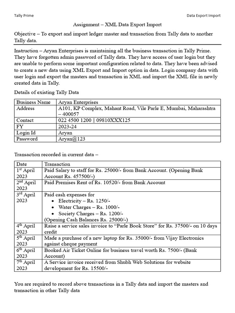 Tally Prime Data Export Import | PDF