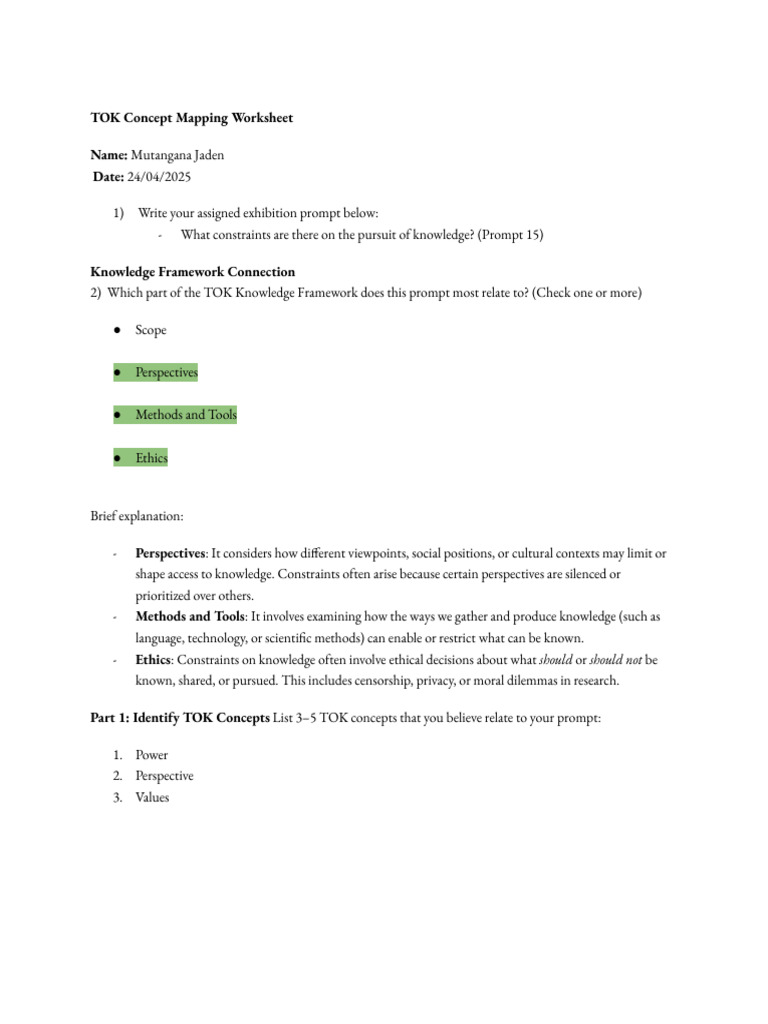 TOK Concept Mapping Worksheet | PDF | Knowledge | Concept