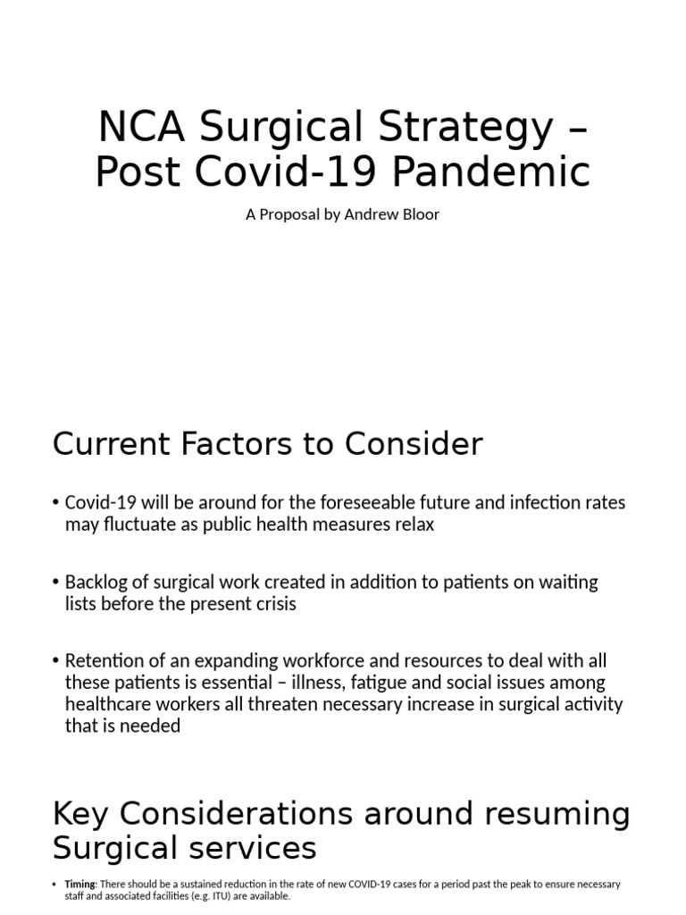 NCA Surgical Strategy - Post Covid Pandemic | PDF | Hospital | Health Care