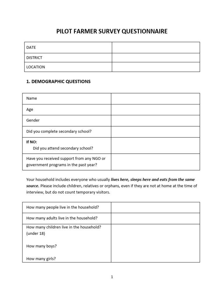 Pilot Farmer Survey Questionnaire | PDF | Agriculture | Seed