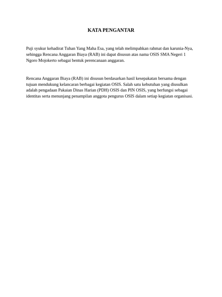 Kata Pengantar Rab Osis | PDF