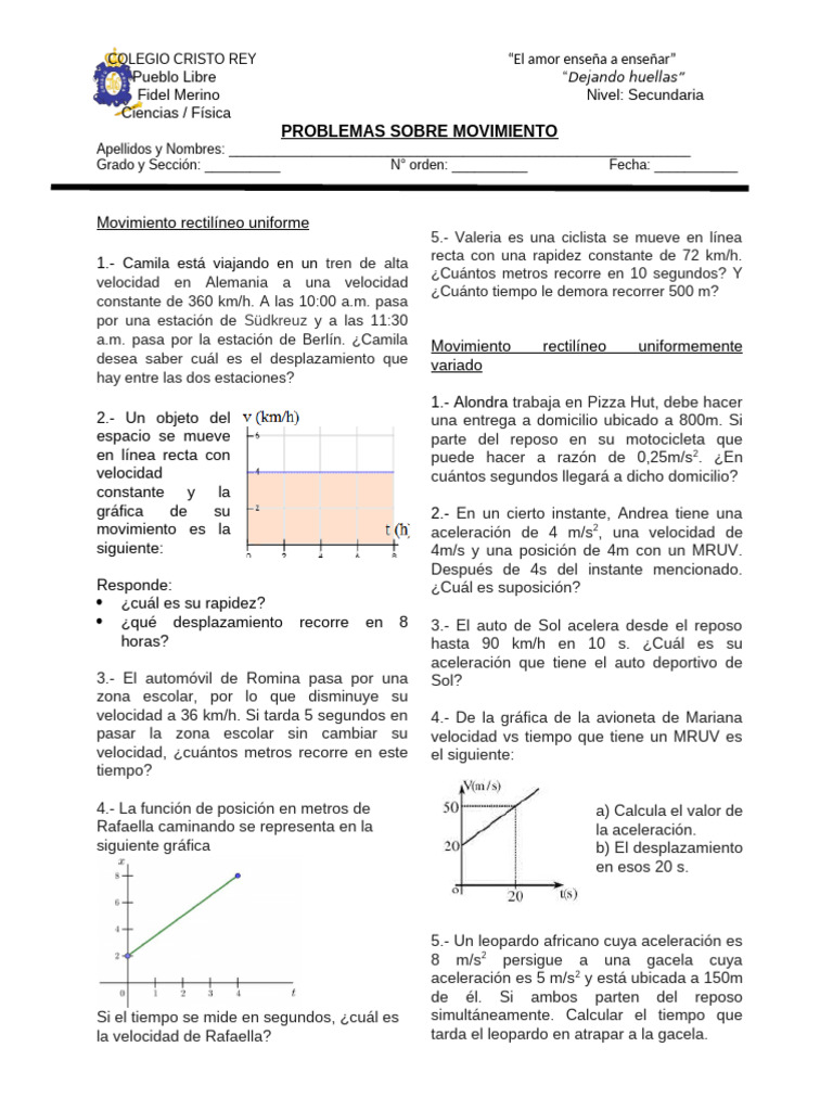 Ejercicios de Movimientos (5to Ano de Secundaria) | PDF | Velocidad ...
