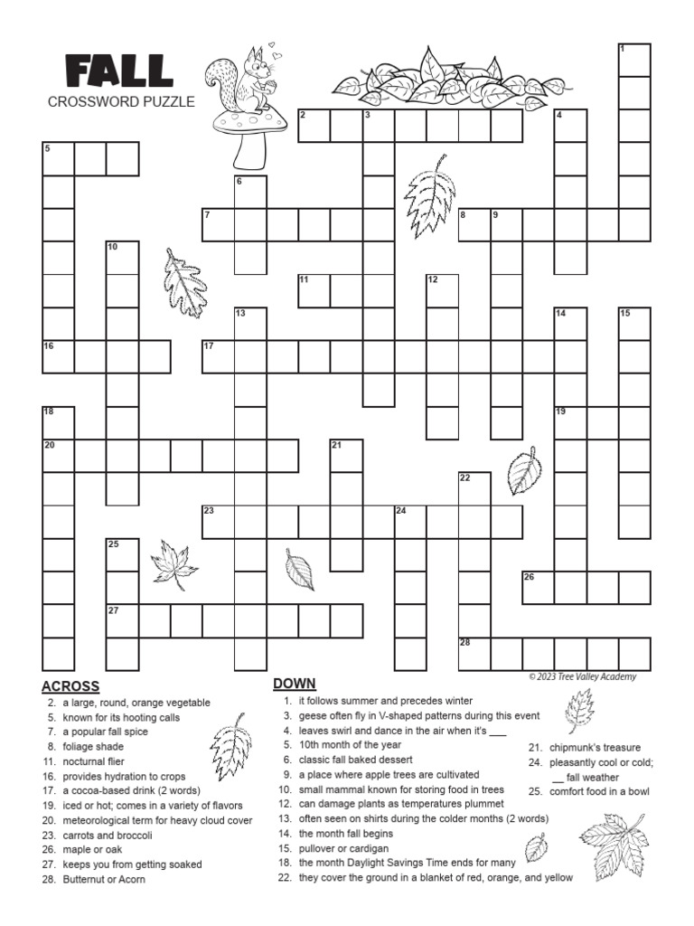 6th Grade Fall Crossword | PDF