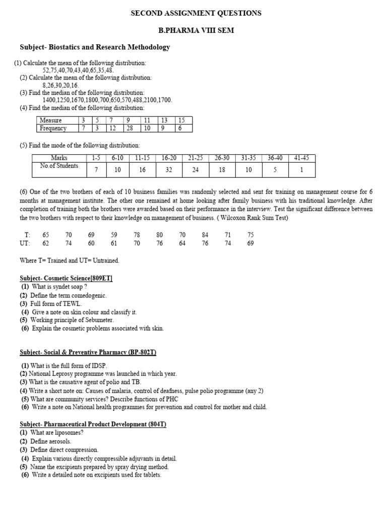 B.Pharma Assignment: Mean Calculations | PDF