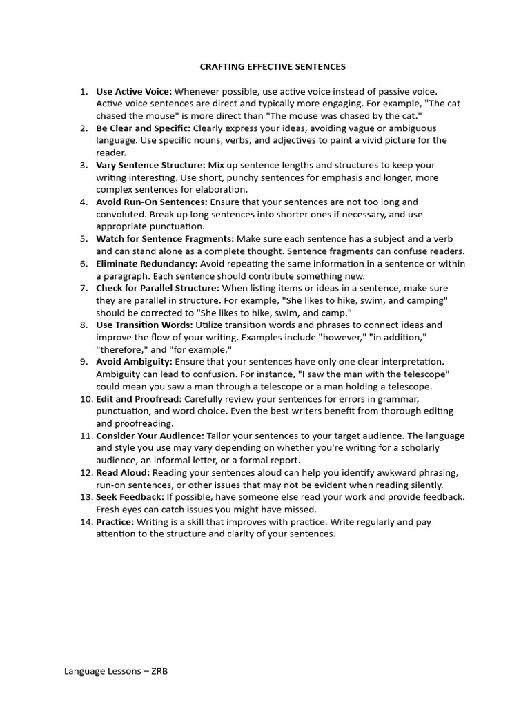 Crafting Effective Sentences | PDF | Sentence (Linguistics ...