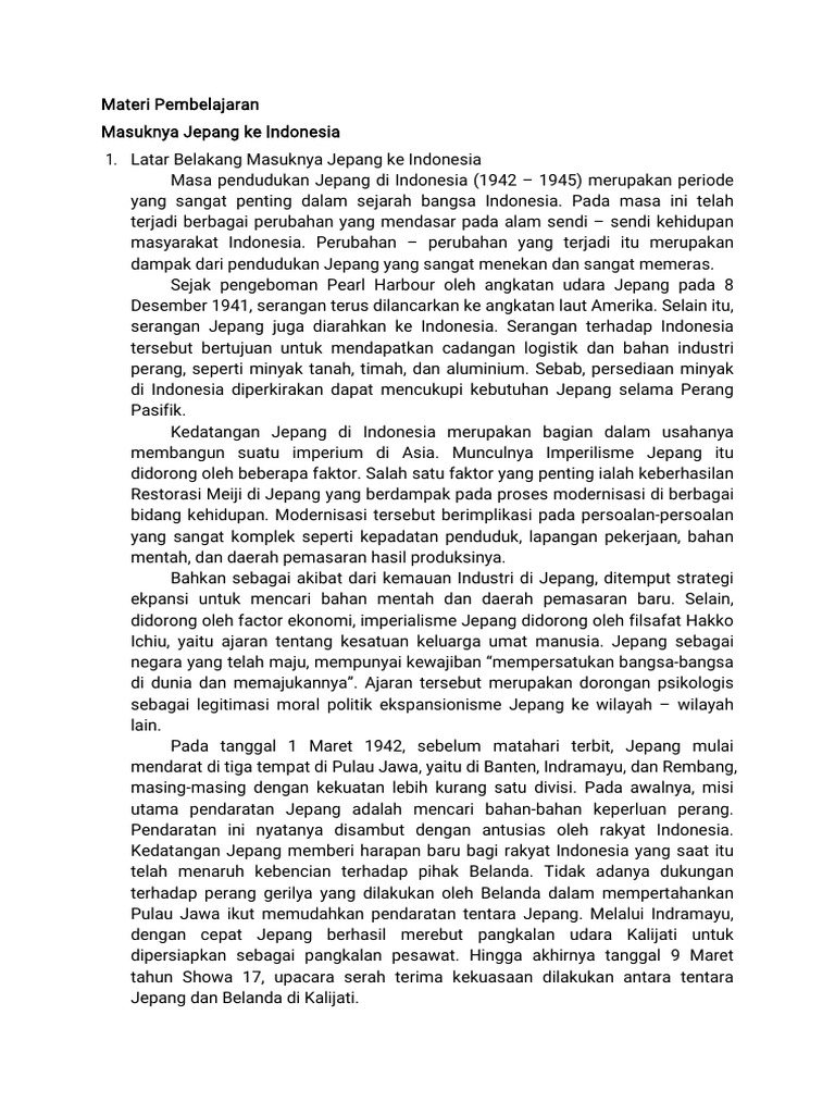 Masuknya Jepang Ke Indonesia | PDF