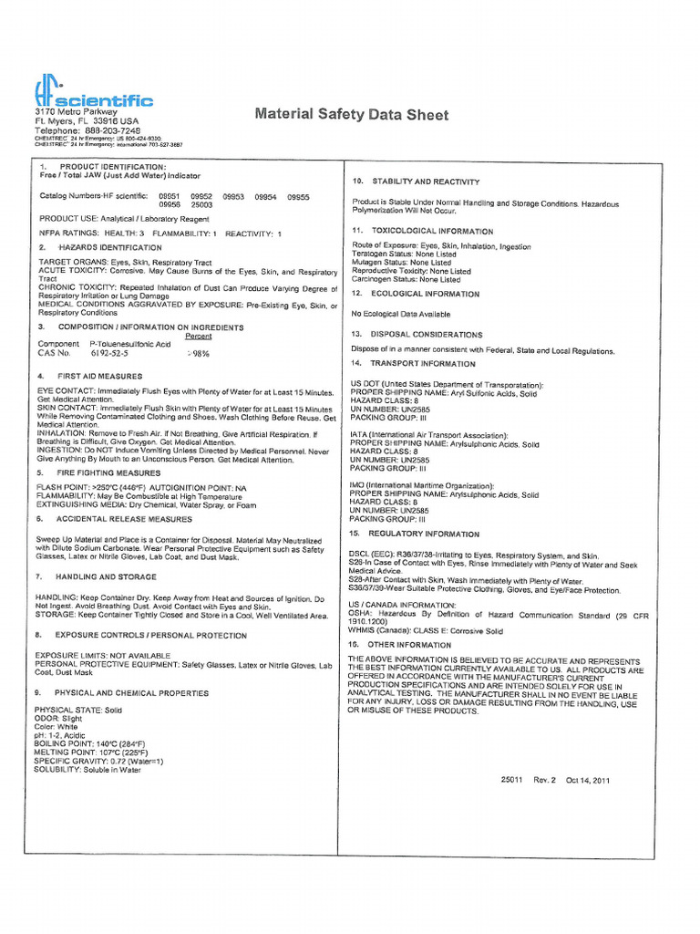 (MSDS) CLX REAGENTS (DG Cargo) | PDF