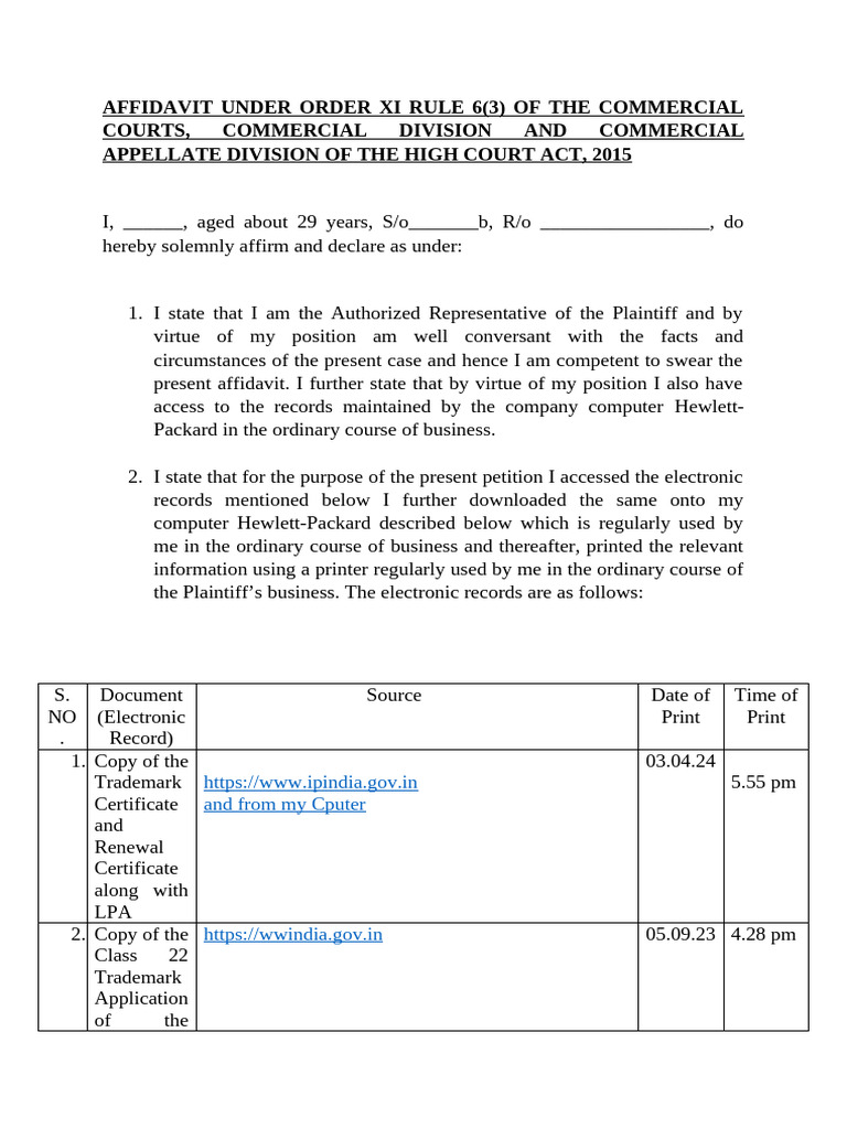Affidavit Under Order XI Rule 6(3) CPC | PDF | Affidavit