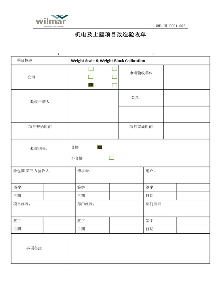 Acceptance Form (Weight Scale Callibration) | PDF