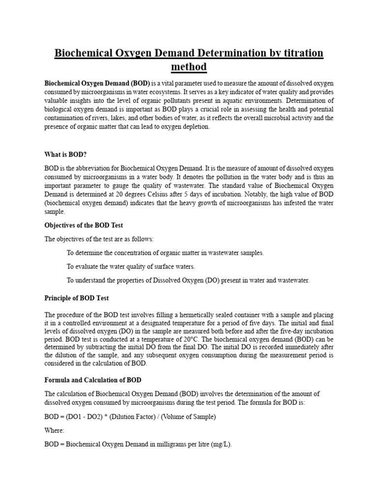 Biochemical Oxygen Demand Determination by Titration Method | PDF ...